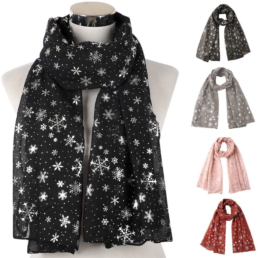 Winter Chiffon Scarf Women Snowflake Print Scarves... – Vicedeal