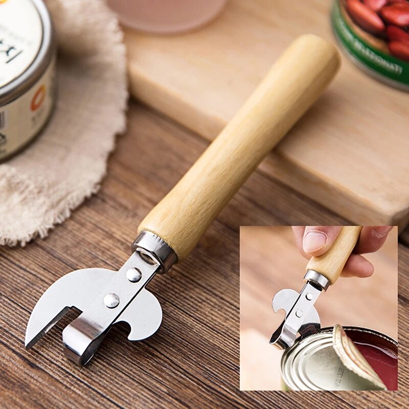 Portable Manual Can Opener With Wooden Handle Lid ... – Vicedeal