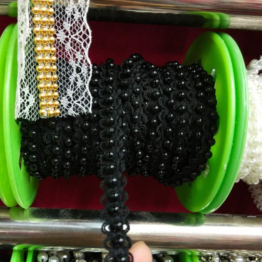 1yard Beaded Pearl Black beads Stretch lace White ... – Grandado
