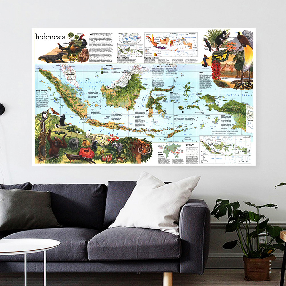 150*100cm Map of The Indonesia Vintage Wall Art Po... – Grandado