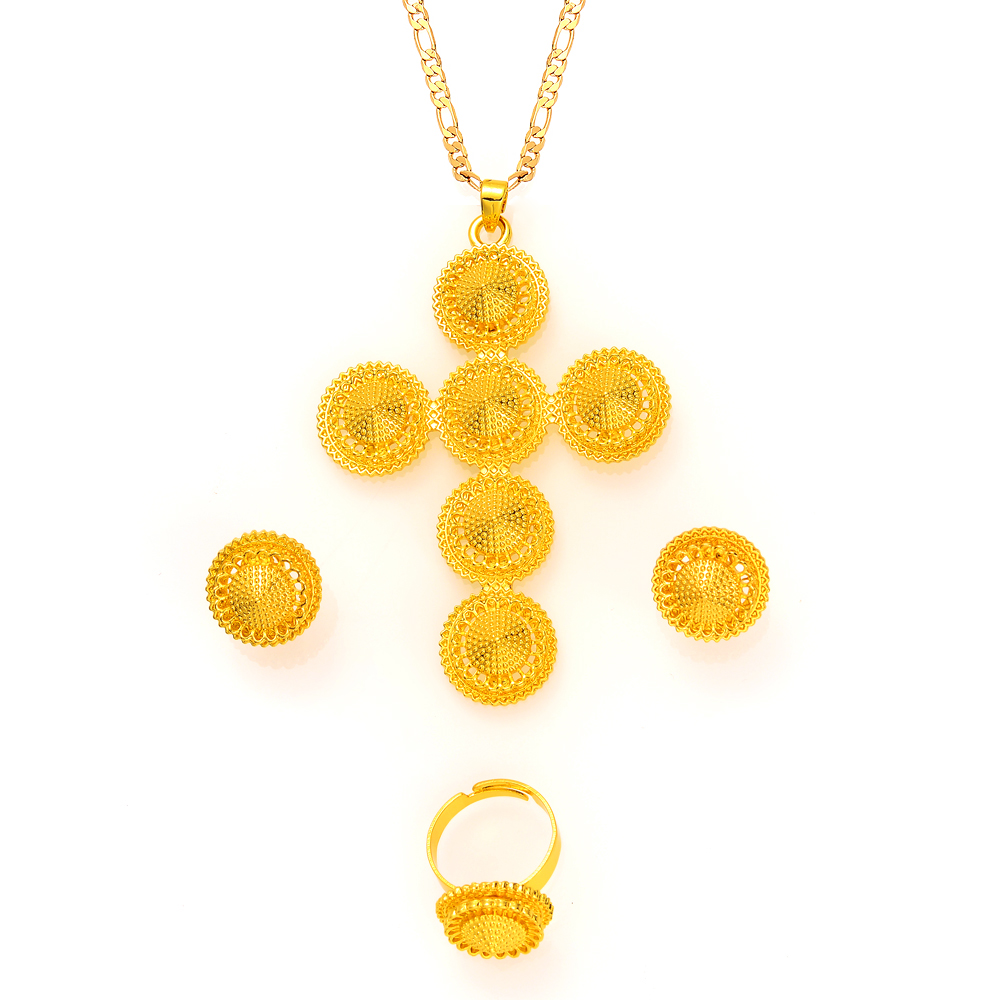 Äthiopischen/Eritrea Gold Farbe Kreuz Halskette Oh... – Grandado