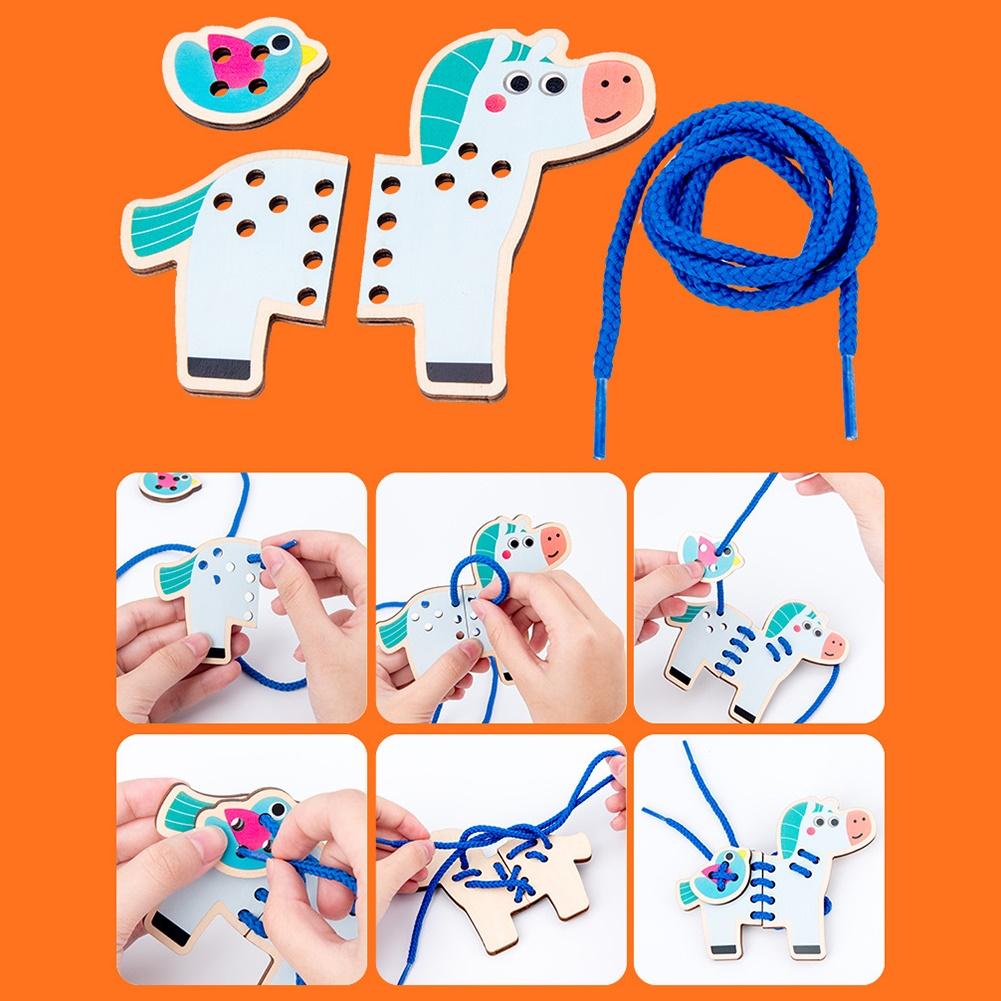 Kids Cartoon Fruit Animal Vegetable Wooden Lacing ... – Grandado