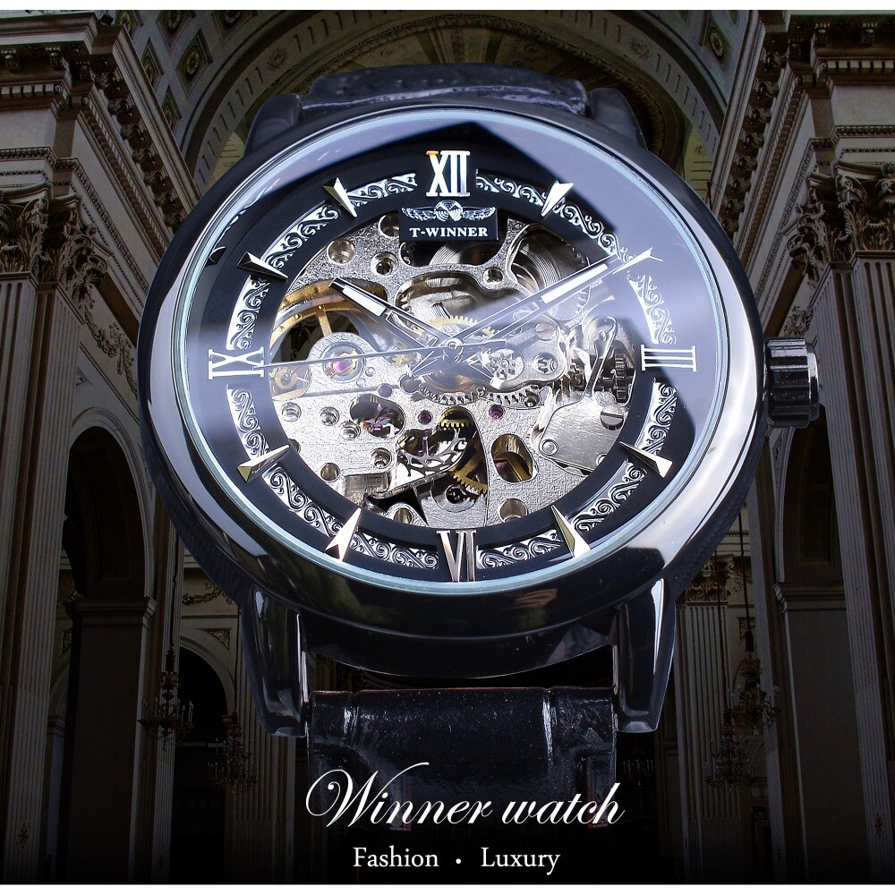 Winner Full Black Watches Retra Flower Skeleton Cl... – Grandado