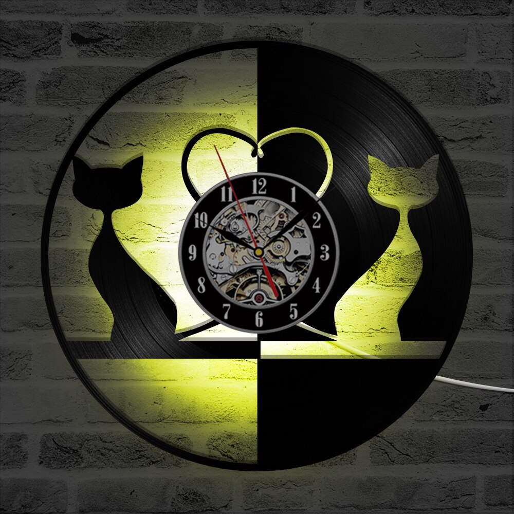 Round Black and White Lovely Cat LED Record Clock ... – Grandado