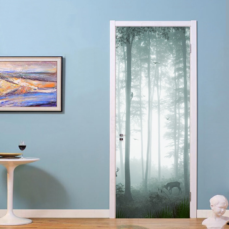 Modern Simple Misty Forest Door Sticker 3D Landsca... – Grandado