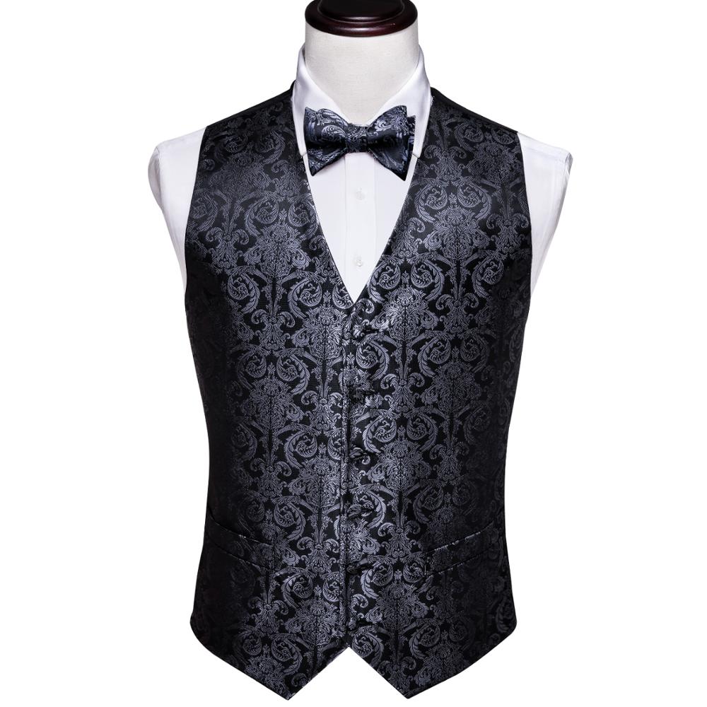 Men Silk Suit Vest Black Paisley Waistcoat Bowtie ... – Vicedeal