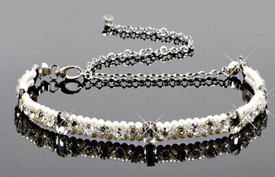 rhinestone white crystal glass pearl waist chain w... – Grandado