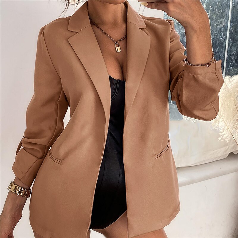 Women Autumn Blazer Jacket Basic Blazer Casual Sol... – Grandado