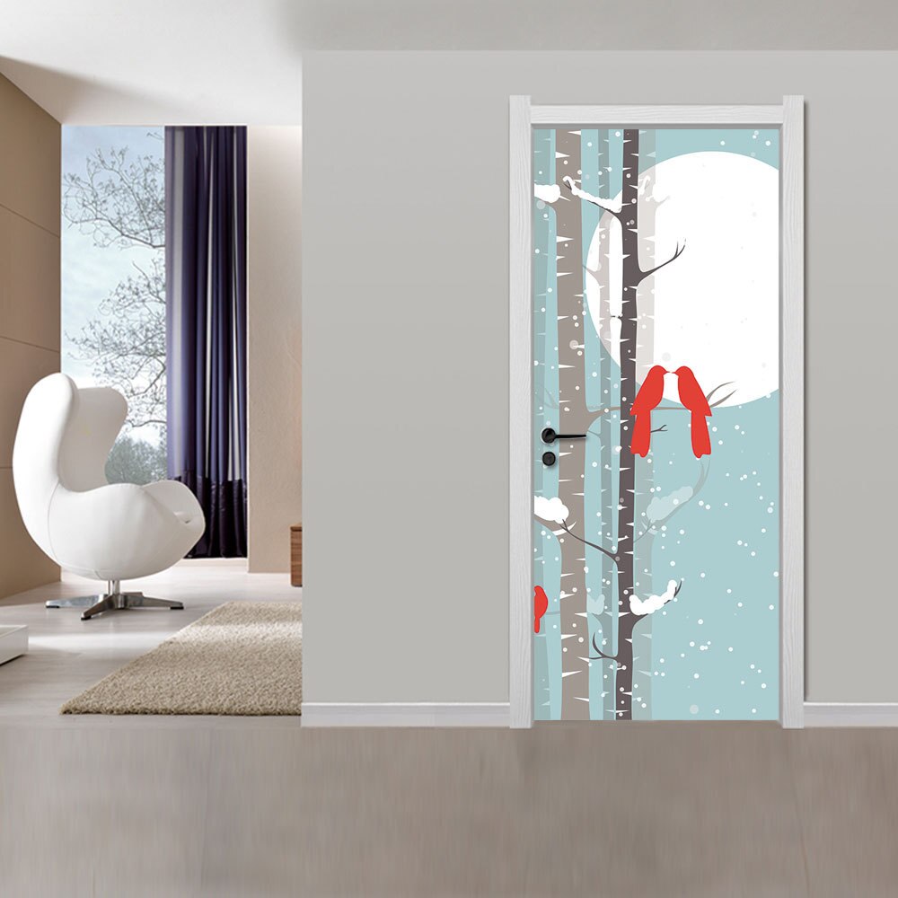 Anime Fox Forest Snow Night Door Stickers Self Adh... – Grandado