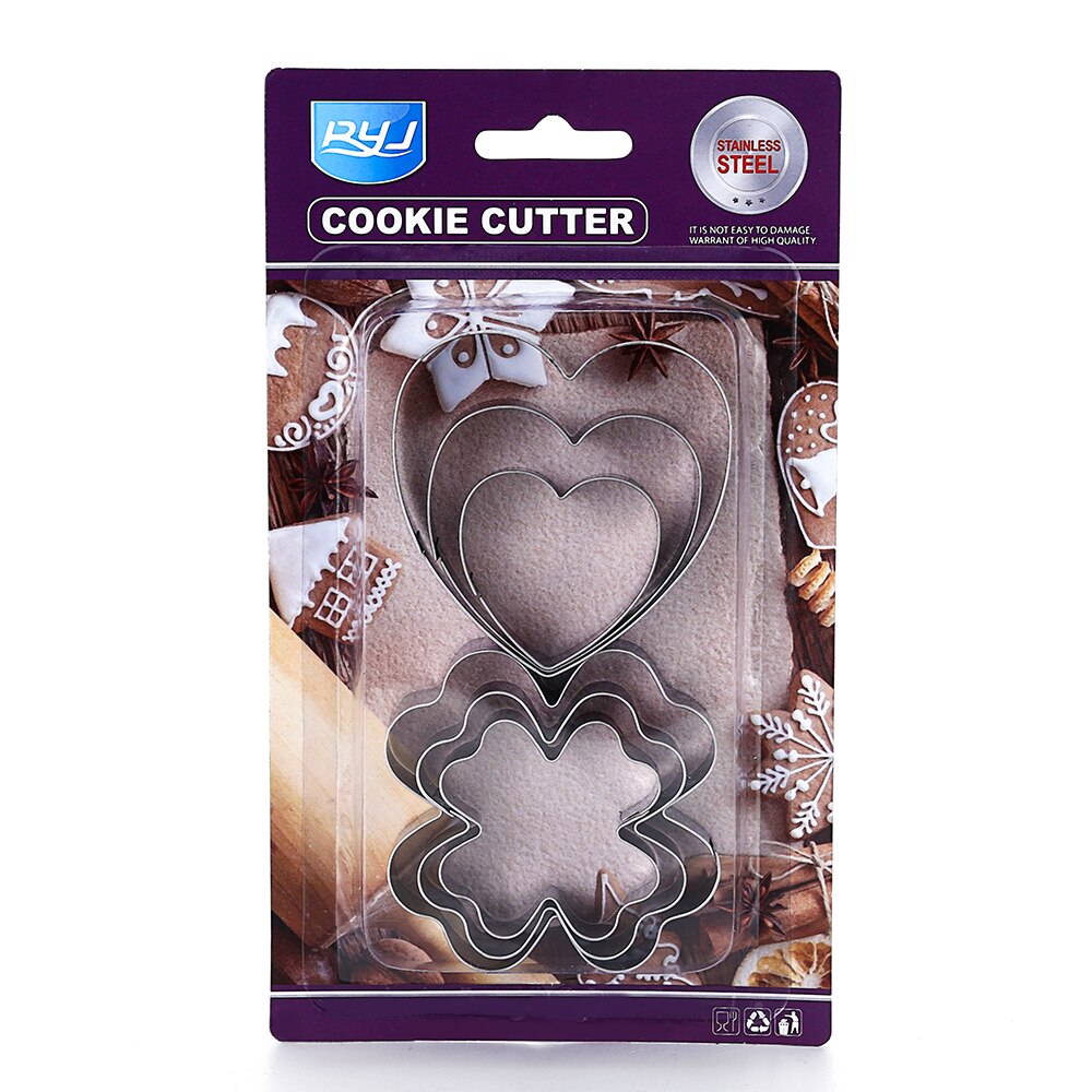 6 stks/set rvs Cookie Cutter 3pcs Vier klavertje 3... – Grandado