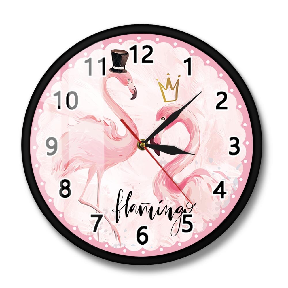 Pink Flamingo With Crown Printed Wall Clock Waterc... – Grandado