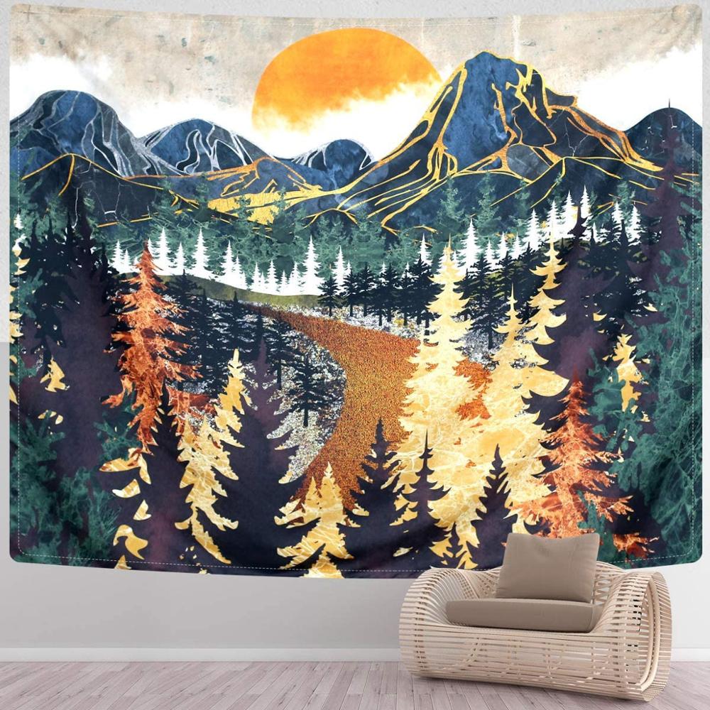LUCKYYJ Mountain tapestry wall hanging forest tree... – Grandado