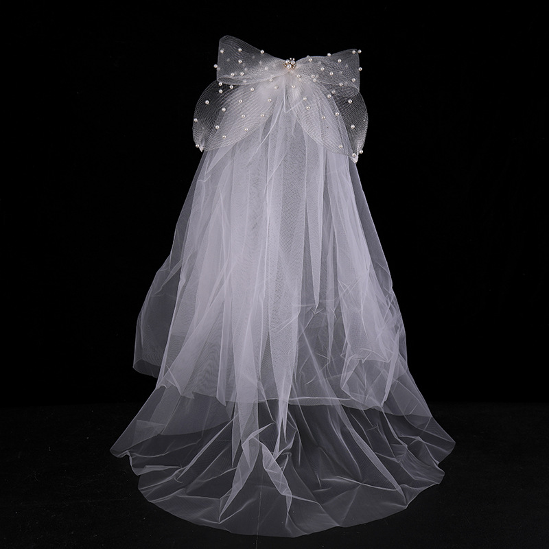 Ivory Tulle Bridal Veil with Bow Short Wedding vei... – Grandado