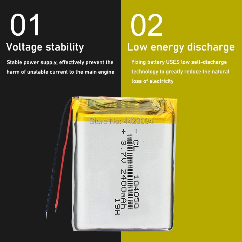 2400mAh 104050 Rechargeable Li-polymer Battery Rep... – Grandado