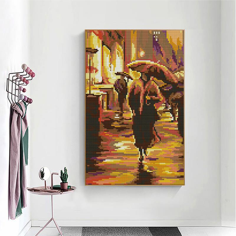 Lopen In De Regen Kruissteek Set Diy Art Patroon 1... – Vicedeal