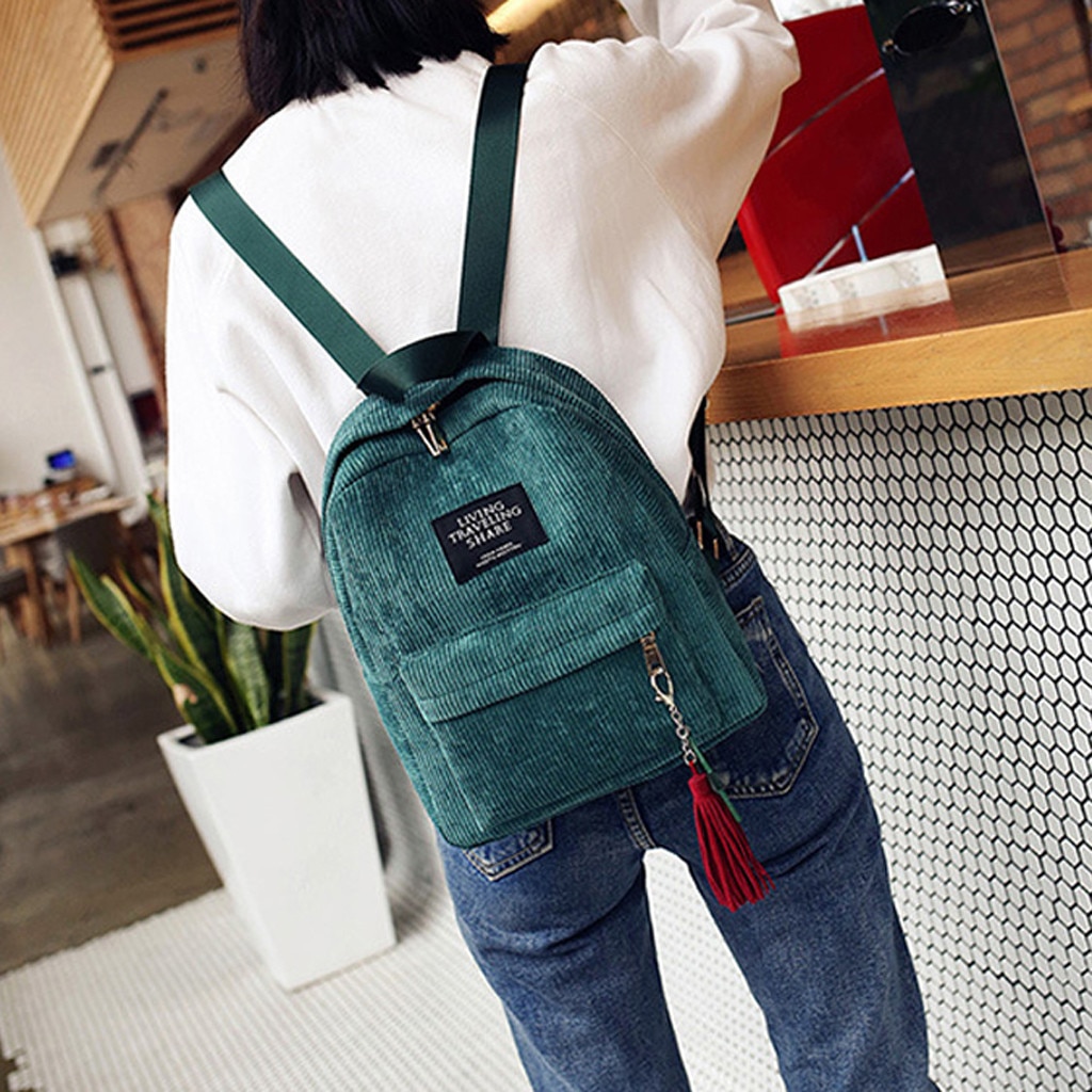 Frauen Rucksack Cord Quasten Zipper Einfache Cord ... – Vicedeal