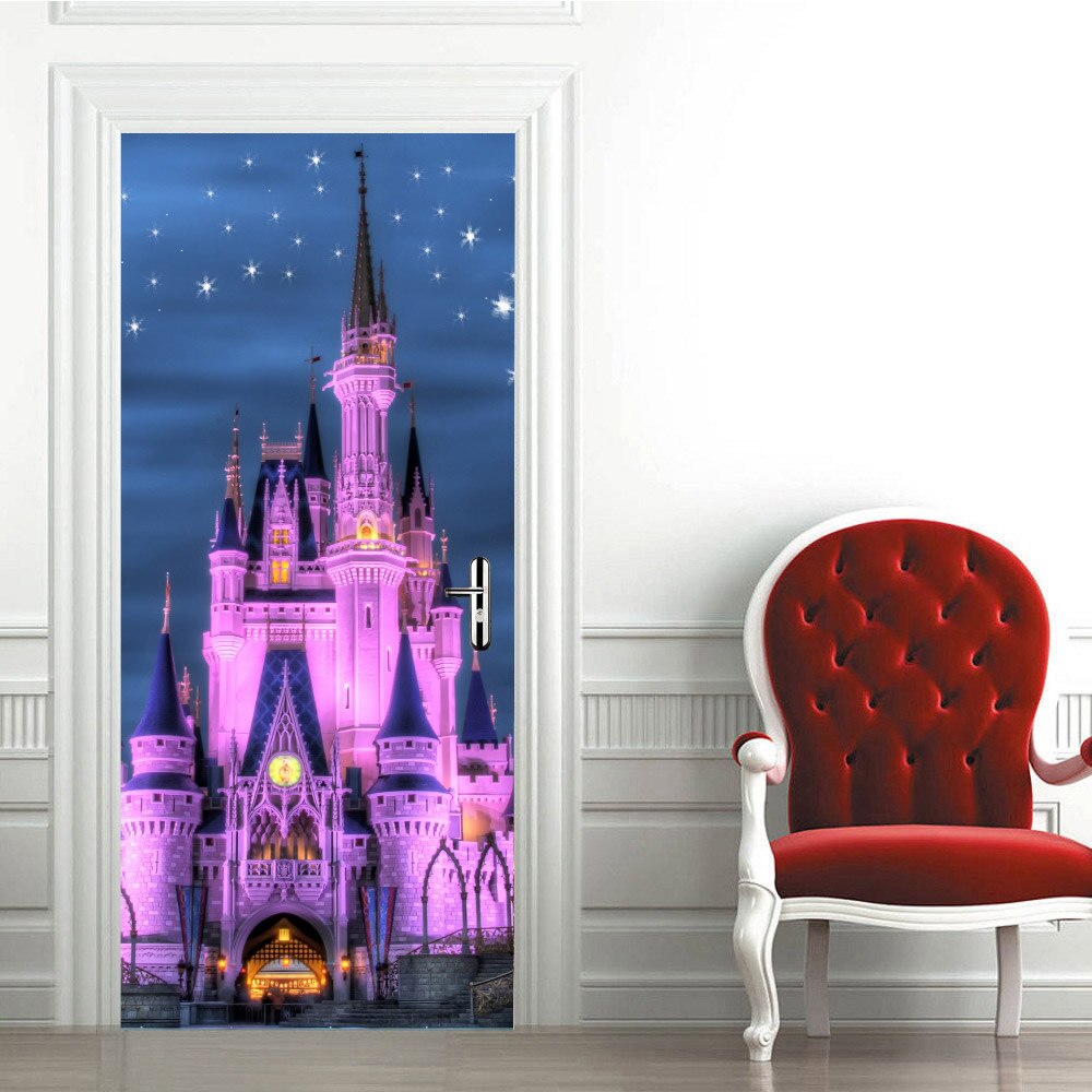 Landscape 3D Door Stickers Purple Castle Self-Adhe... – Grandado