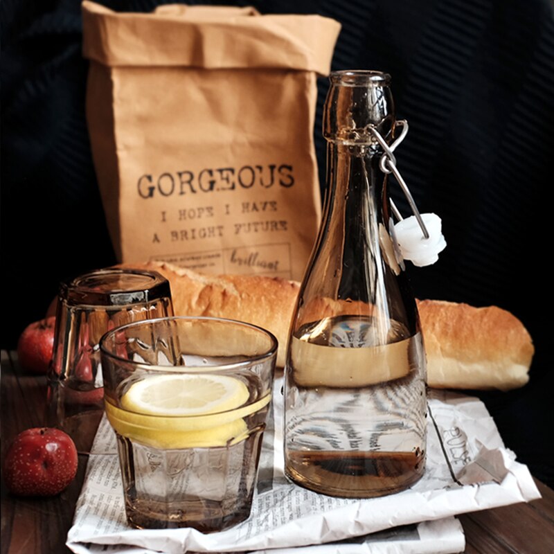 European retro brown glass home cup sealed bottle ... – Vicedeal