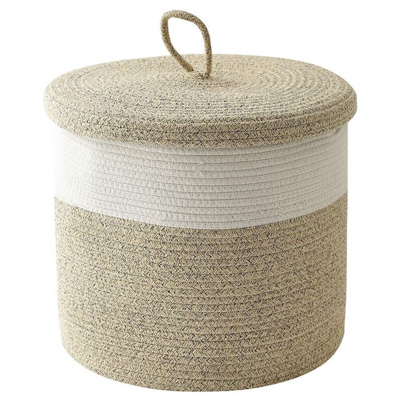 Woven Rope Basket with Lid Cotton Rope Woven Baske... – Vicedeal