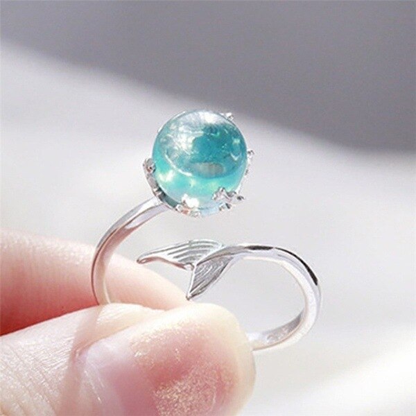 Luxury Female Blue Crystal Mermaid Ring Cute Silve... – Grandado