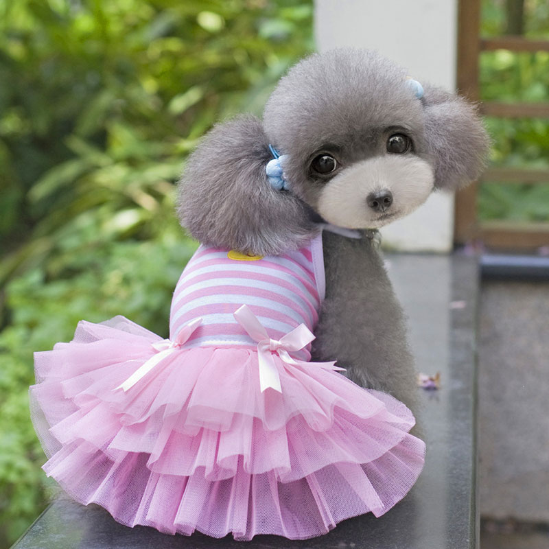 Yarn Pet Clothes Gauze Dog Skirt Bow Stripes Pet D... – Vicedeal