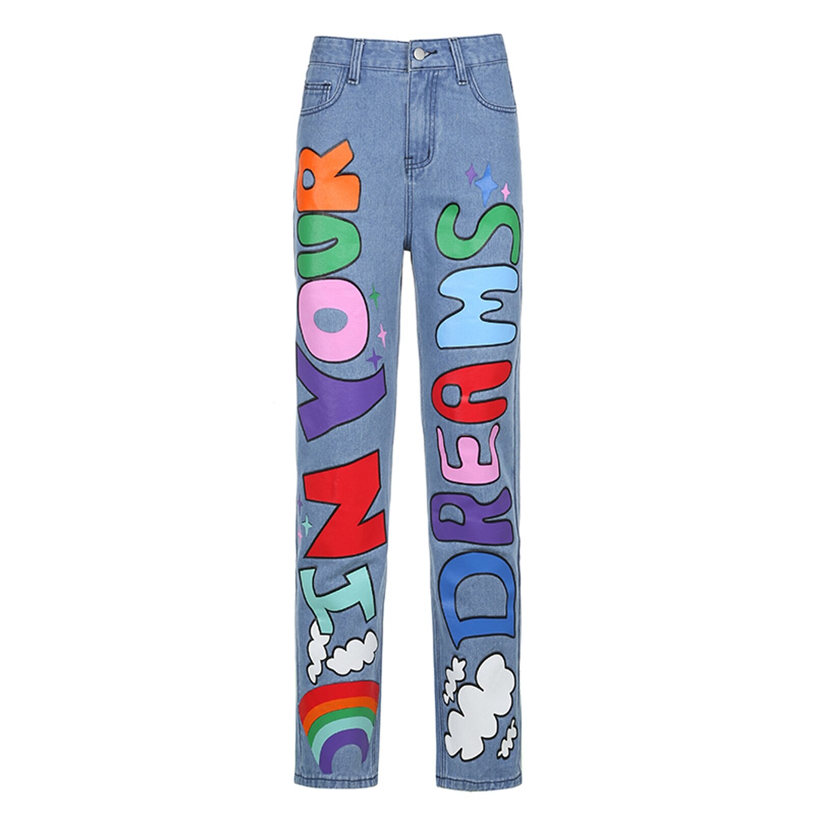 Funky Women Ladies Straight Jeans Colorful Letter ... – Vicedeal