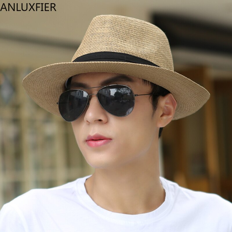 B-8060 Man Summer Straw Cap Fedora Travel Sunhat S... – Grandado