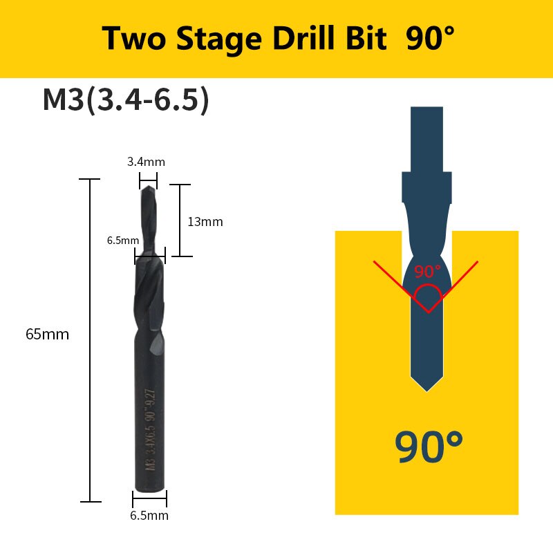 M3-M12 90/180 Degree Two-Stage Step Drill HSS6542 ... – Grandado