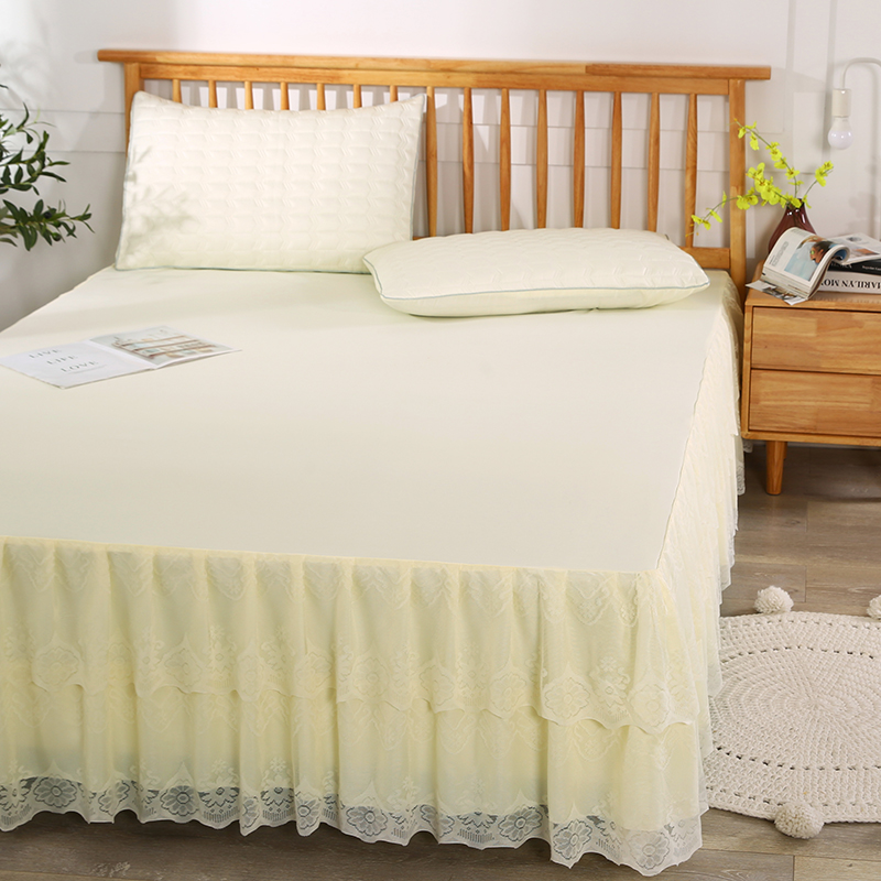 1 pc Gray Bed Sheet Non-slip Lace Bed Fitted Sheet... – Grandado