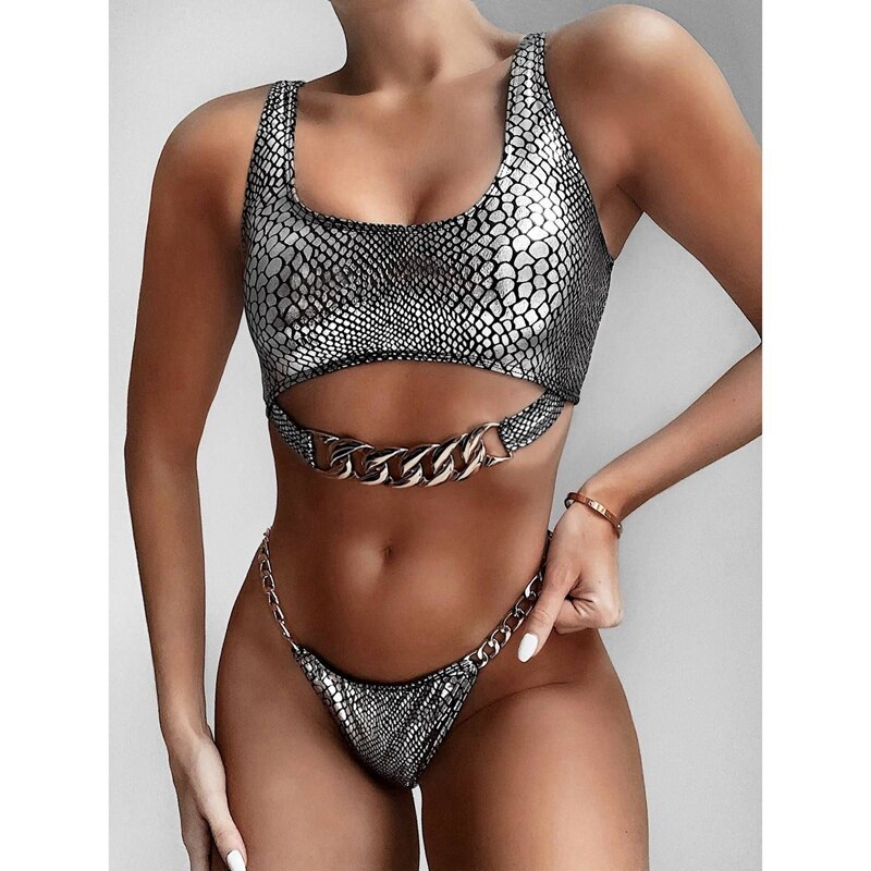Two Piece Bikini Set Buckle Swimwear Women Swimsui... – Vicedeal