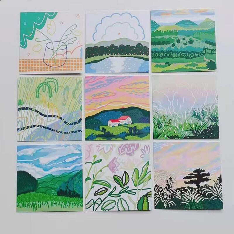 Ins Green Plant Landscape Postcard Hand Painted Il... – Vicedeal