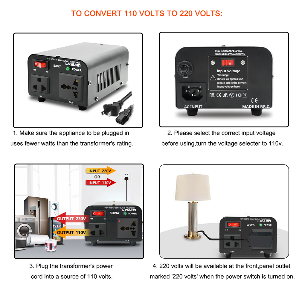Black 500W Voltage Transformer Power Converter(220... – Grandado
