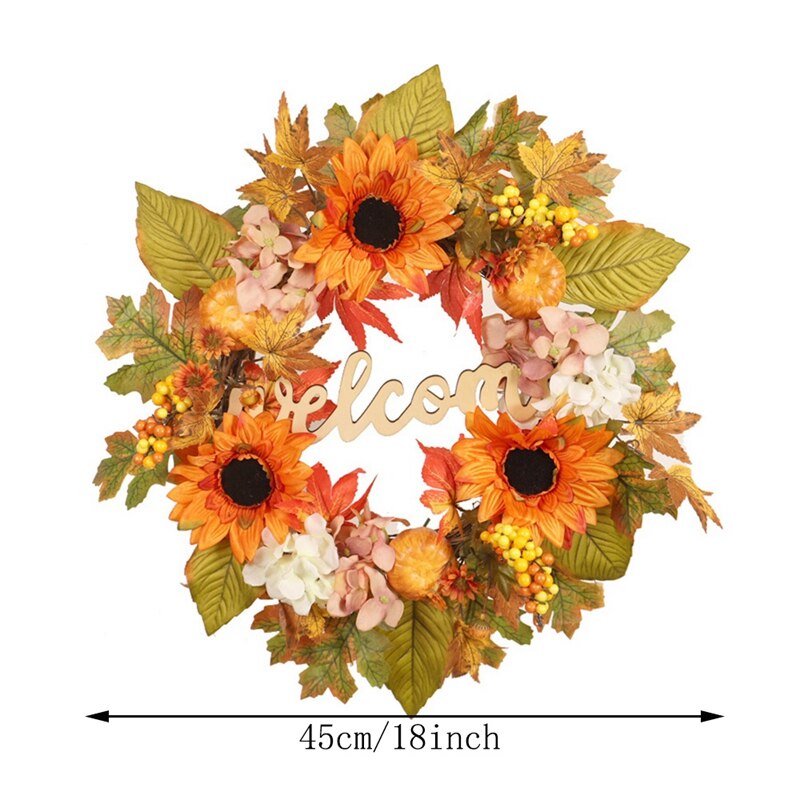 Autumn Fall Harvest Wreath with Sunflowers Pumpkin... – Grandado