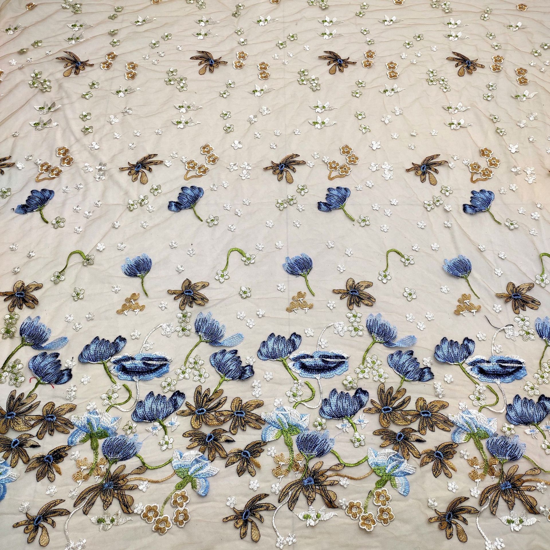 Luxury Embroidered Blue Yellow Flower Lace Fabric ... – Vicedeal