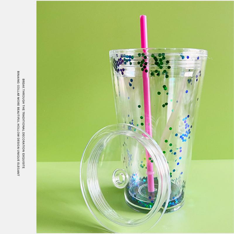 Double Layer Transparent Plastic Straw Cup 500ml W... – Grandado