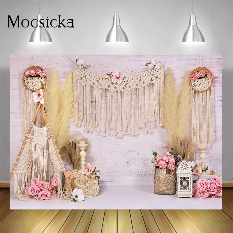 Bohemian Style Pink Flowers Garden Backdrop Spring... – Vicedeal