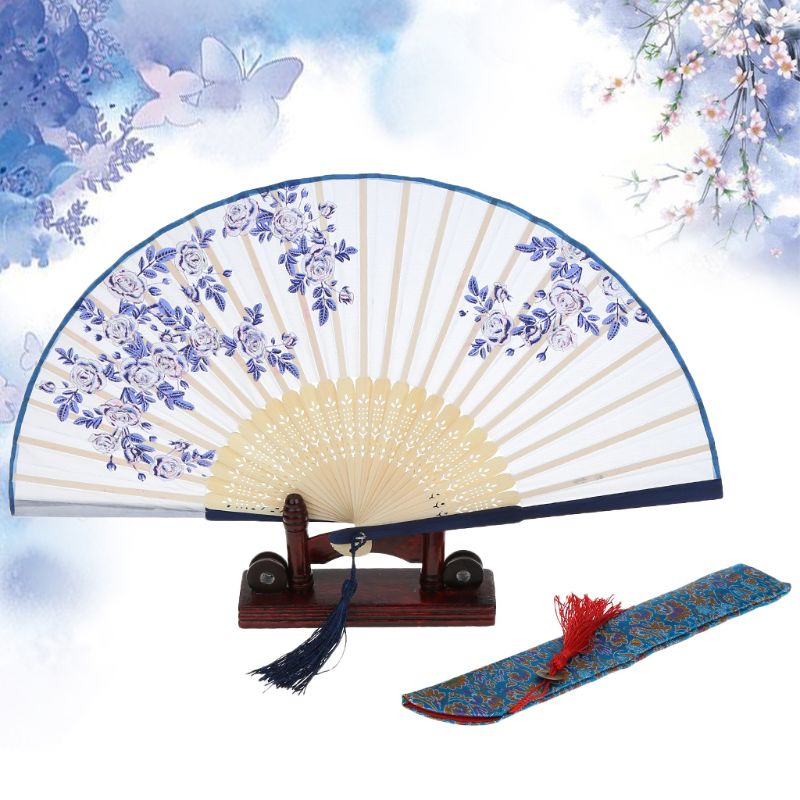 Vintage Chinese Folding Fan Japanese Rose Flower S... – Grandado