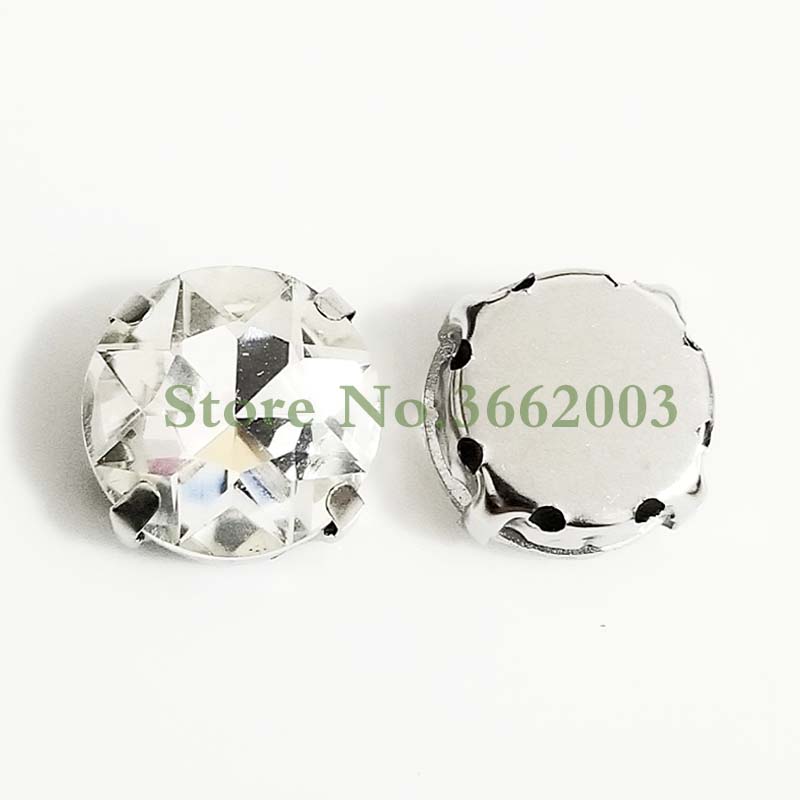 White round shape Glass Crystal sew on claw rhines... – Grandado