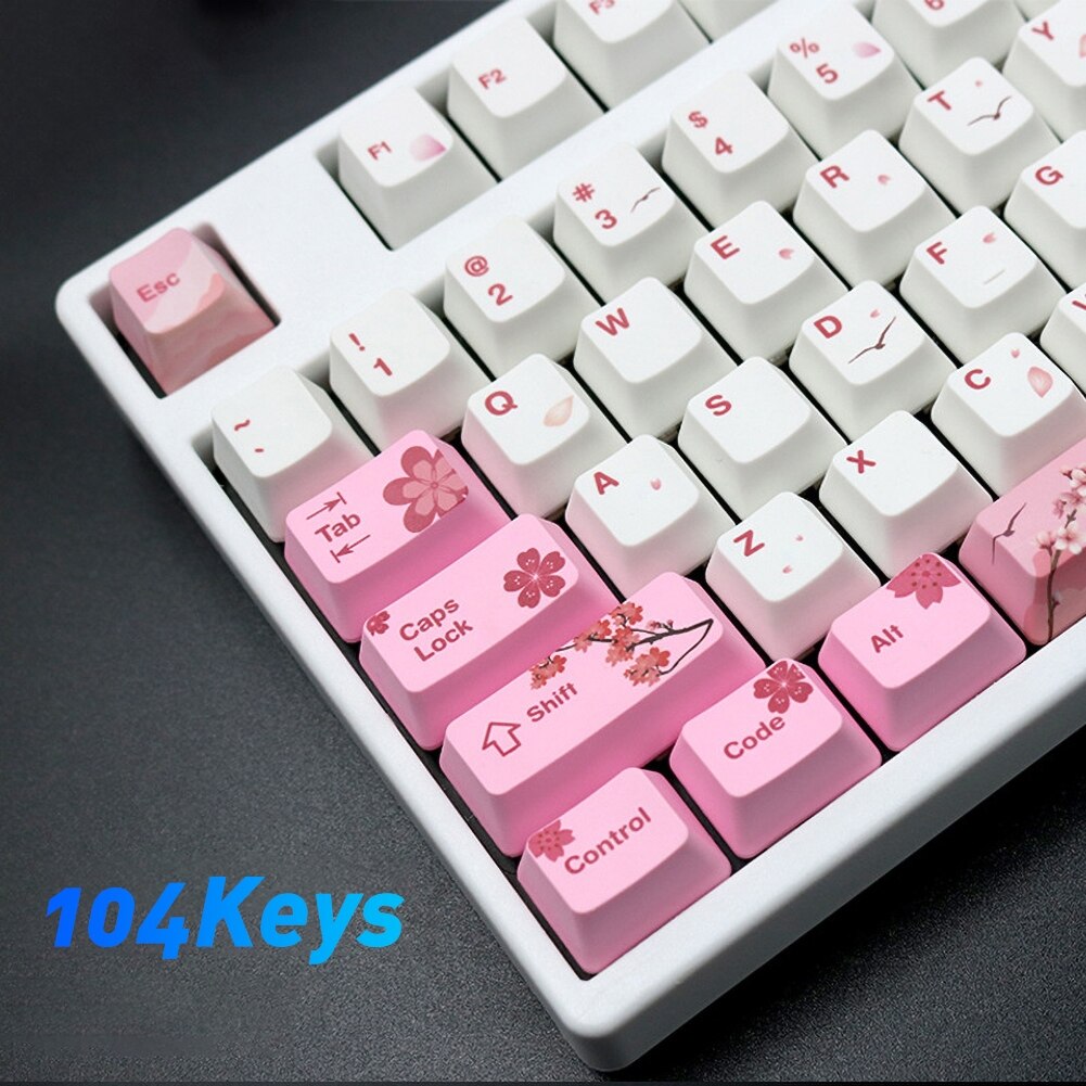 104 Keys PBT Pink Sakura Pattern Keycaps Replaceme... – Vicedeal