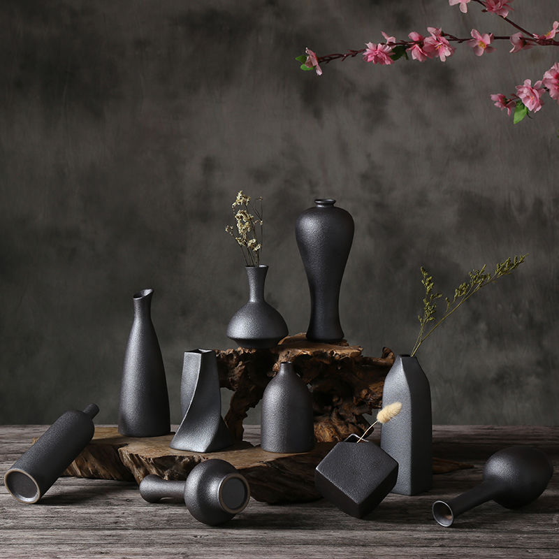 Black Ceramic Japanese Style Vase Home Living Room... – Grandado