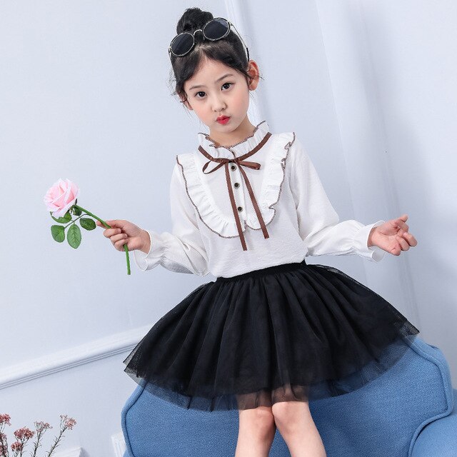 Brand School Uniform White Blouse Ruffle Long Slee... – Grandado