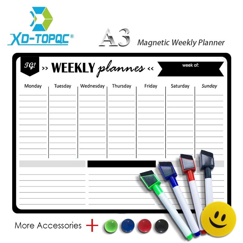 A3 Magnetic Weekly Planner Whiteboard Fridge Magne... – Grandado