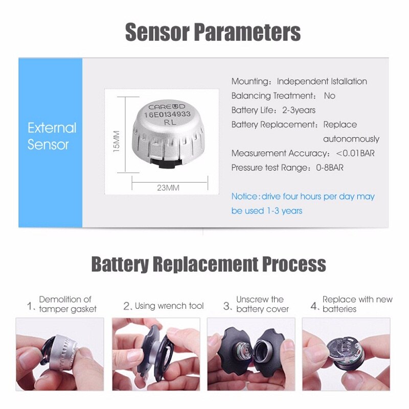 1Pc CAREUD Externe Sensor mit Veränderbar Batterie... – Grandado