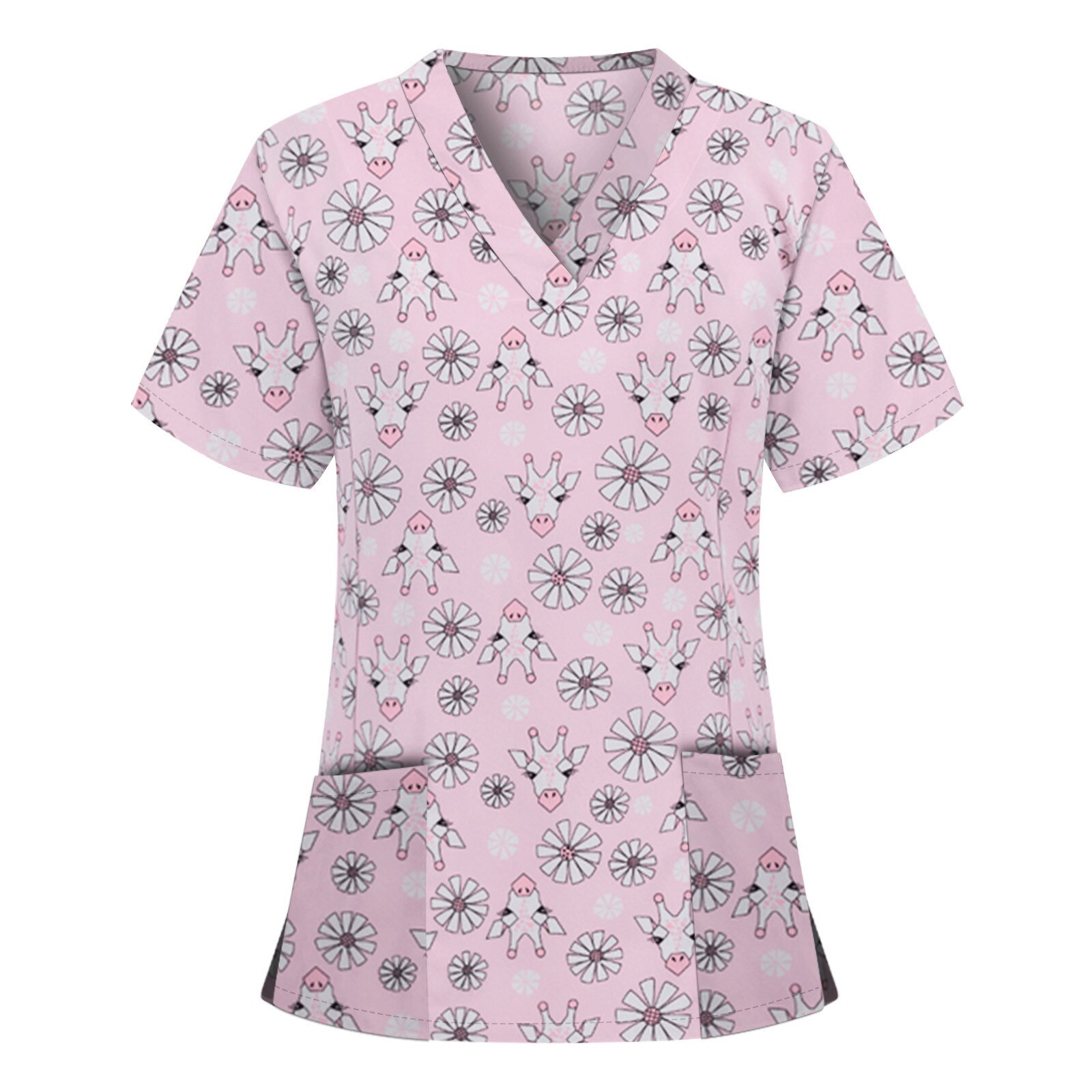 Uniform Nurse Women Top Summer Short Sleeve V-neck... – Grandado