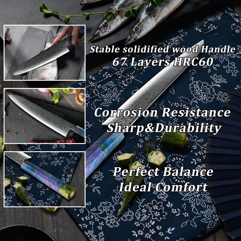 Japanese Kitchen Knives 9 Inch Gyuto Knife VG10 Da... – Grandado