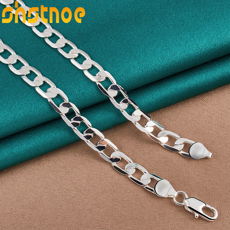 925 Sterling Zilver 8Mm Platte Kant Ketting 16/18/... – Grandado