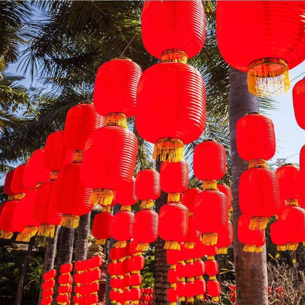 Red Long Chinese Year Lantern Cylinder Chinese Lan... – Grandado
