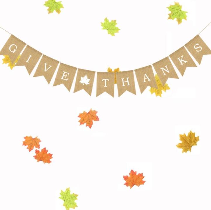 1 Set Burlap Banners Sign GIVE THANKS Maple Leaves... – Grandado