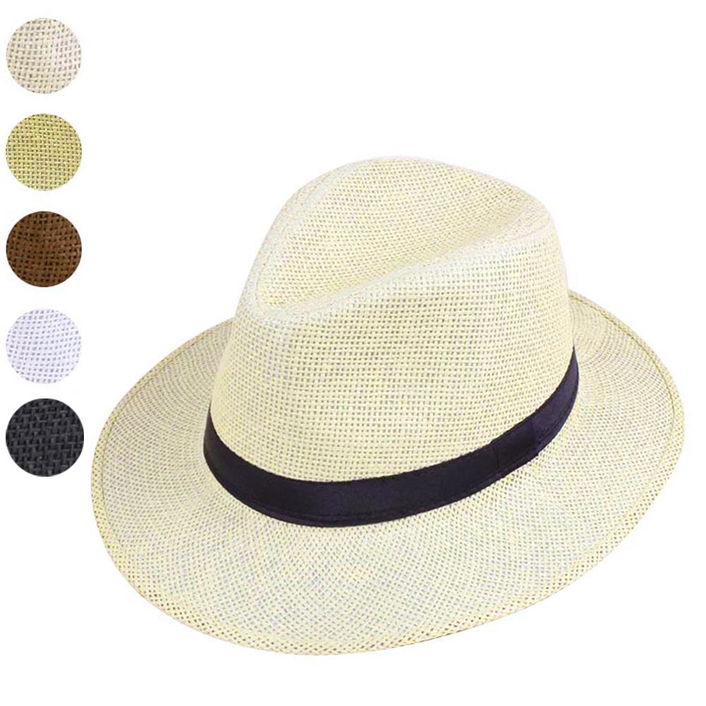 Men Straw Panama Hat Handmade Cowboy Cap Summer Be... – Grandado