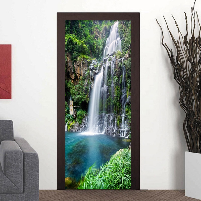 3D Door Sticker Chinese Style Waterfalls Landscape... – Grandado